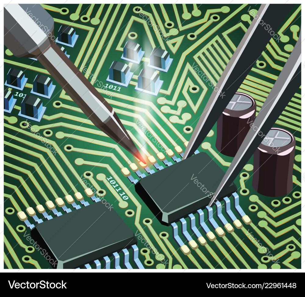 Soldering Computer Chip Close-Up Royalty Free Vector Image