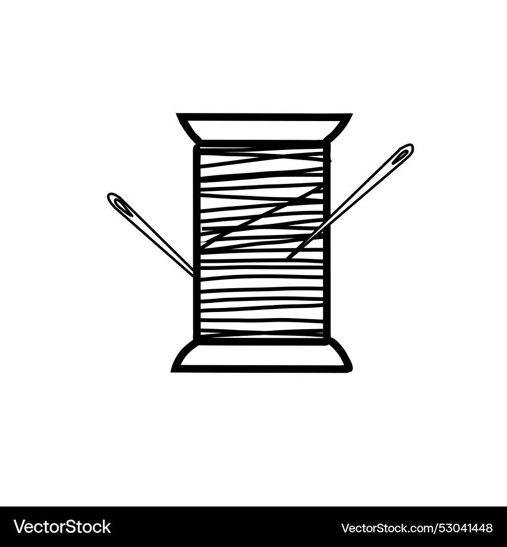 Spool of thread with needles stuck in hand drawn Vector Image