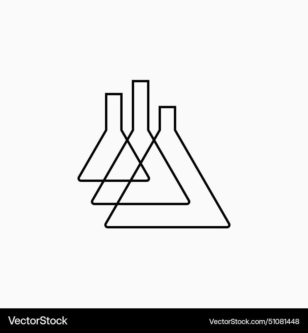 Three lab flask glassware labware outline logo Vector Image