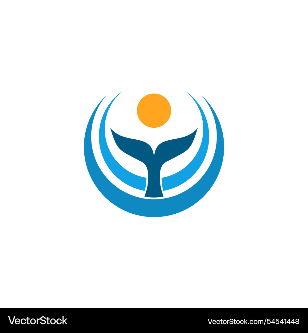 Whale tail and water waves logo symbol Royalty Free Vector