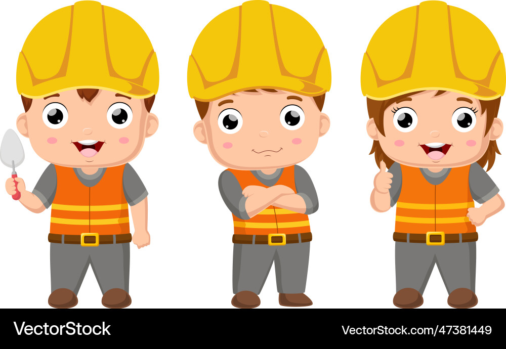 Cute little builder kids cartoon Royalty Free Vector Image