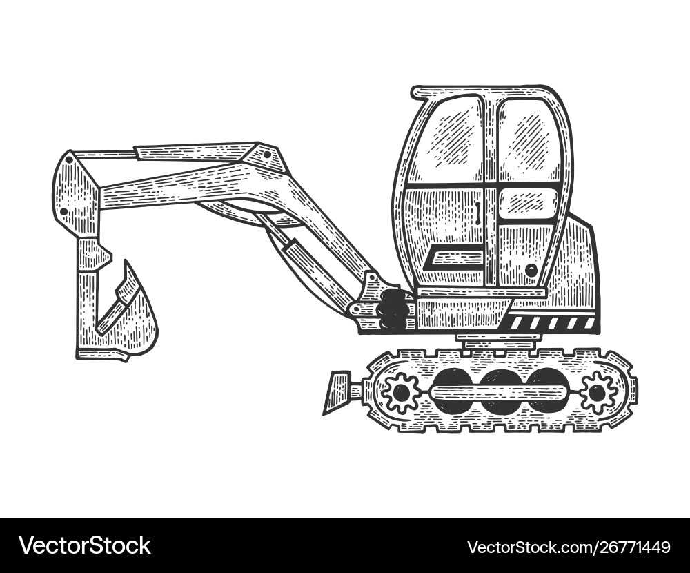 Excavator Scratch Board Art Royalty Free Vector Image