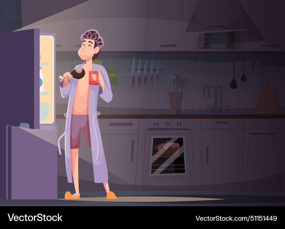 Fridge snacking cartoon background people Vector Image