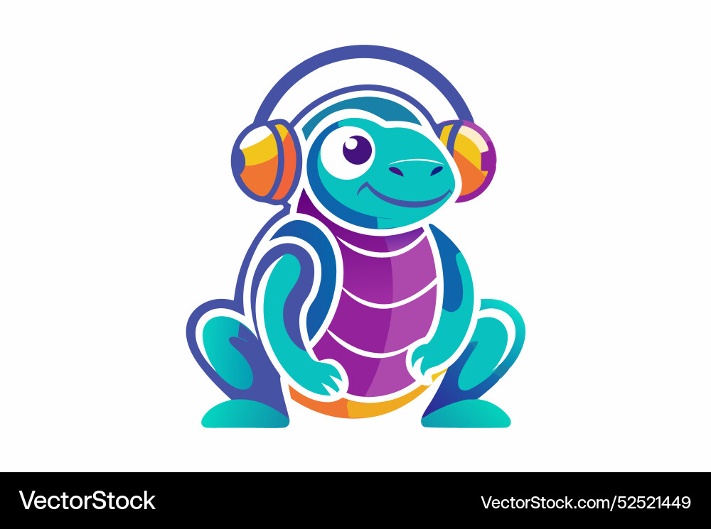 Turtle listing music with headphone n Royalty Free Vector