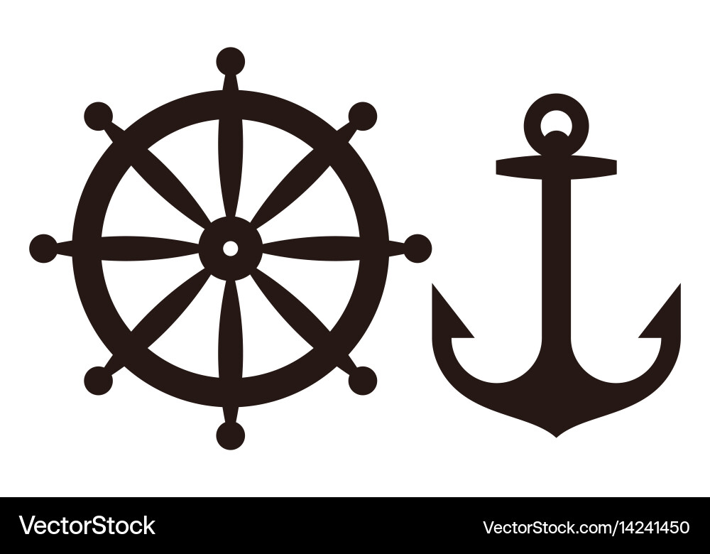 Rudder and anchor sign Royalty Free Vector Image