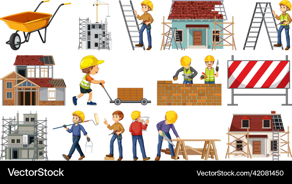 Set of construction site objects Royalty Free Vector Image