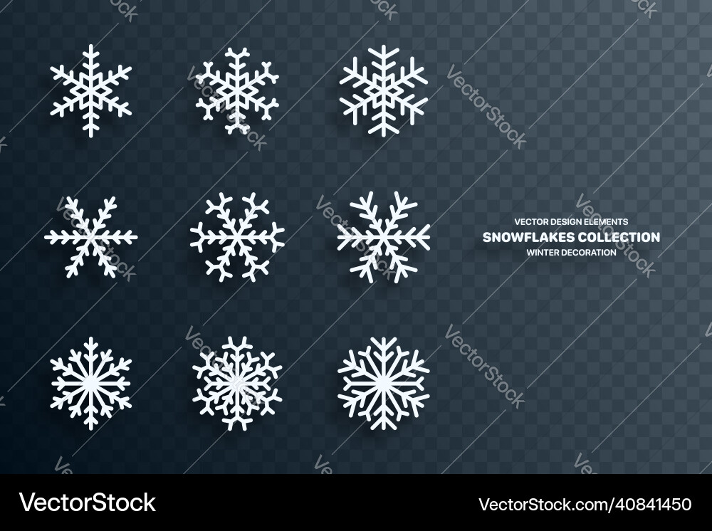 White rounded cool snowflakes set on transparent Vector Image