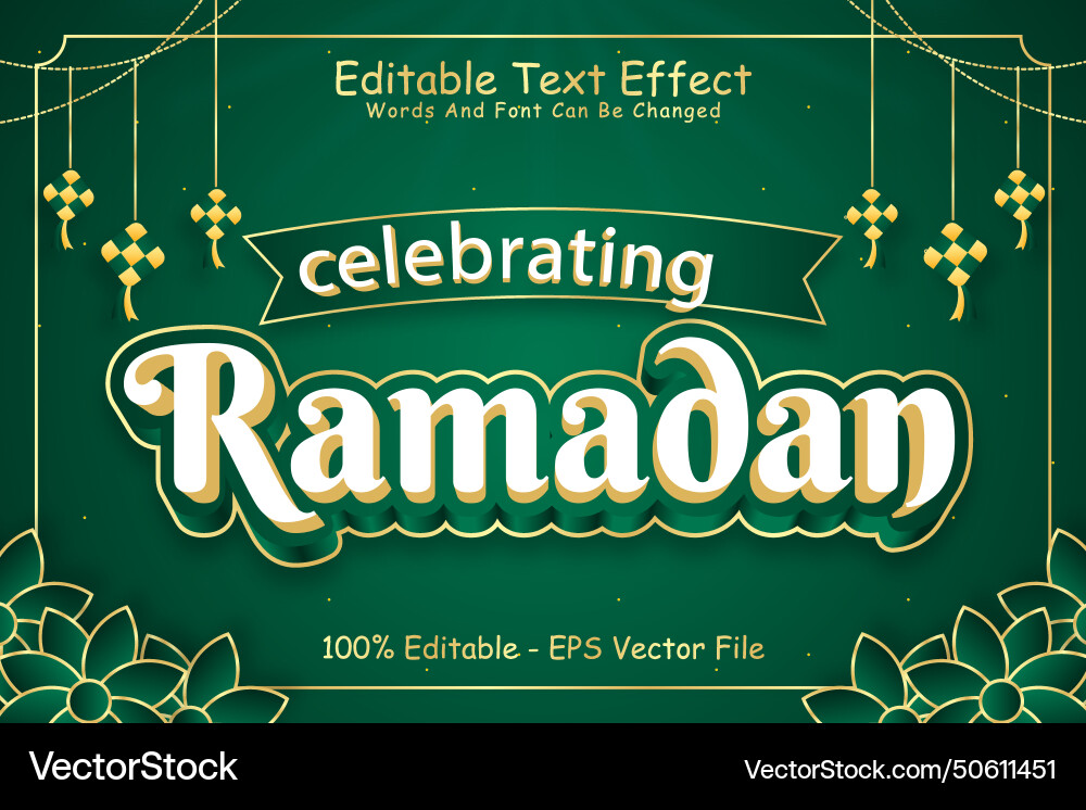 Celebrating ramadan editable text effect 3 Vector Image