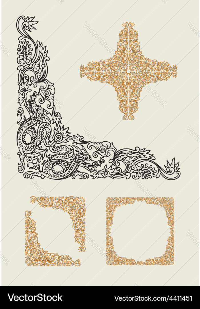 Dragon corner floral ornament decoration Vector Image
