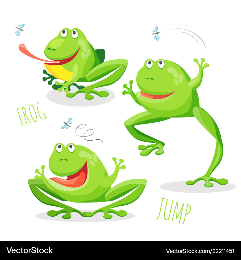 Funny cartoon jumping frog set sketch Royalty Free Vector