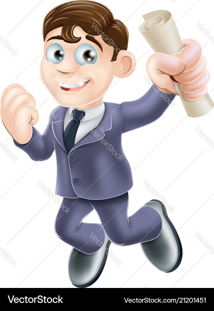 Happy businessman and scroll Royalty Free Vector Image