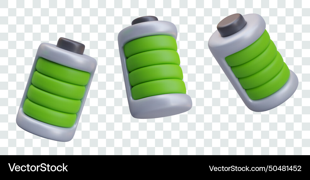 Charged 3d battery round with full charge Vector Image
