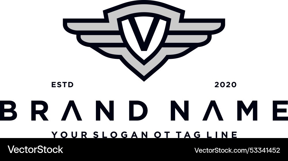 Creative letter v shield wing logo design concept Vector Image
