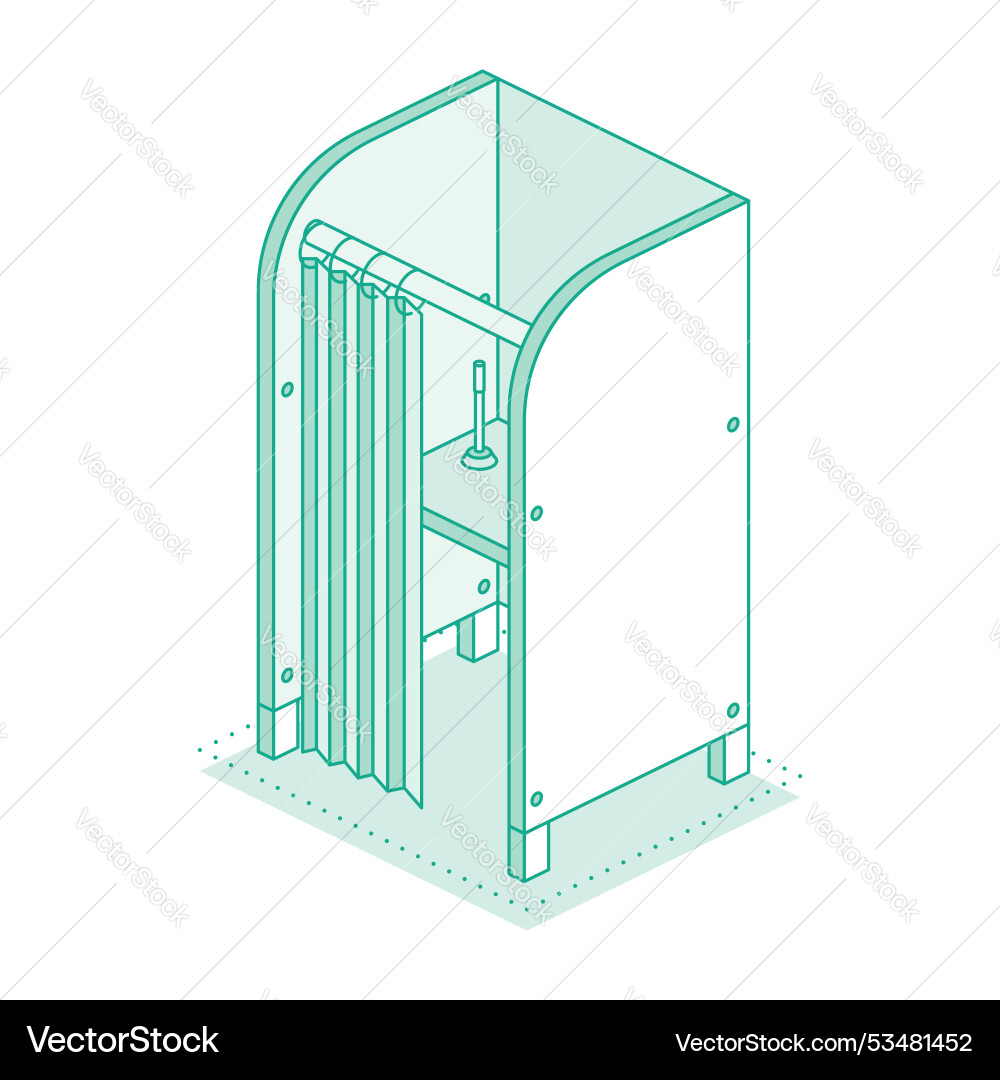 Isometric voting booth with open curtains and pen Vector Image