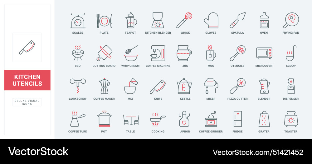 Kitchen equipment and utensils chefs accessories Vector Image