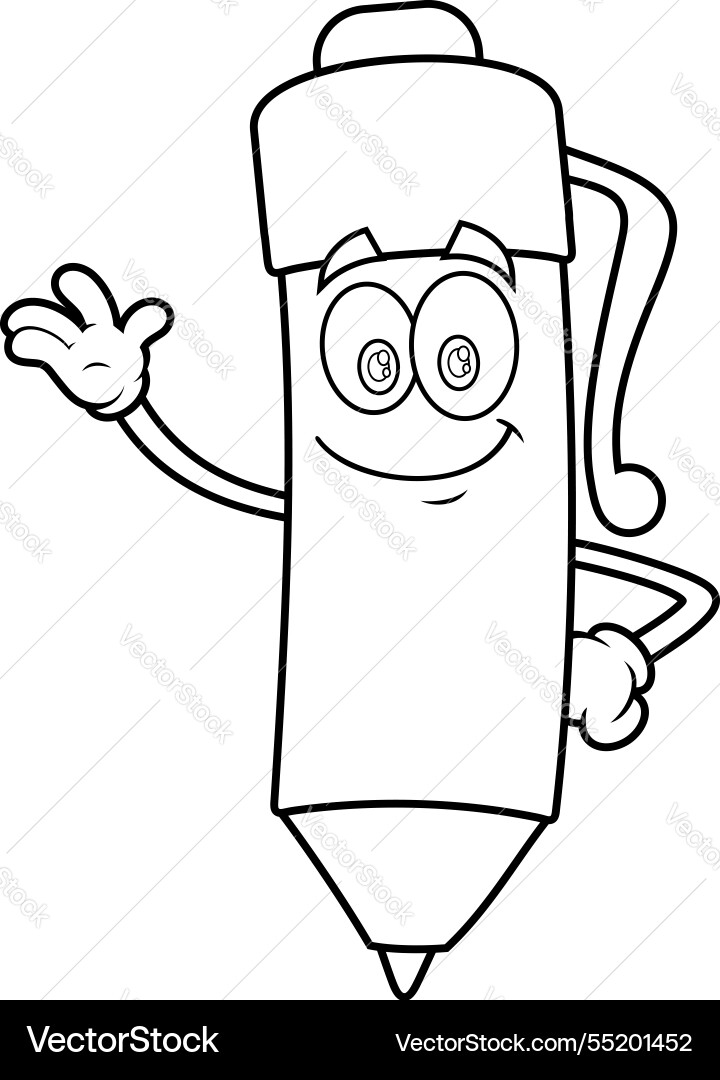 Outlined school ballpoint pen cartoon character Vector Image