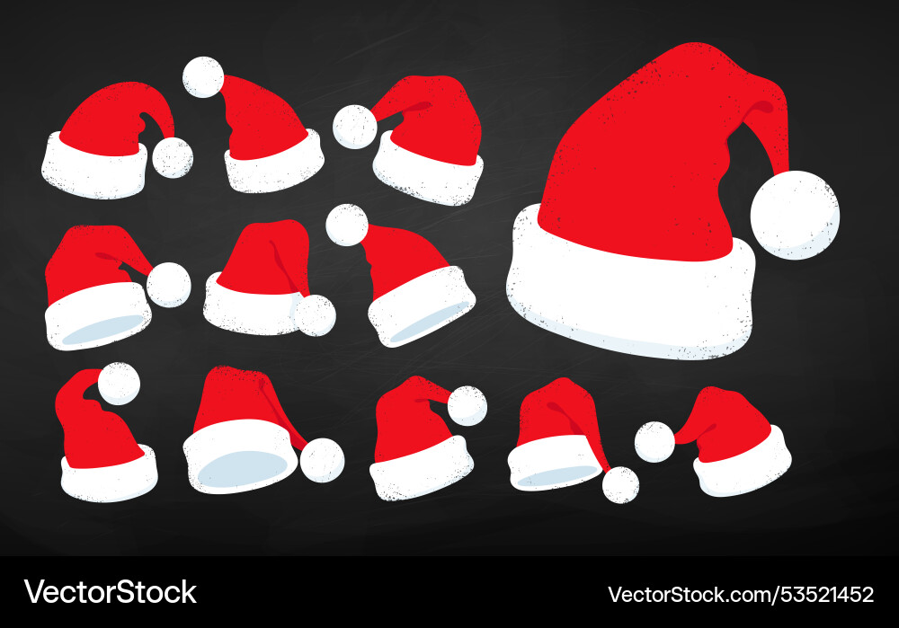 Santa hats on chalkboard background Royalty Free Vector