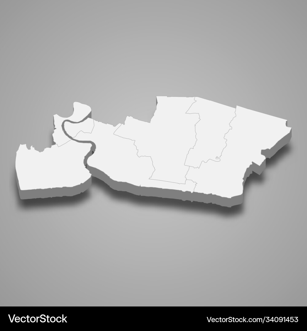 3D Map of Samut Prakan, Thailand Royalty Free Vector Image