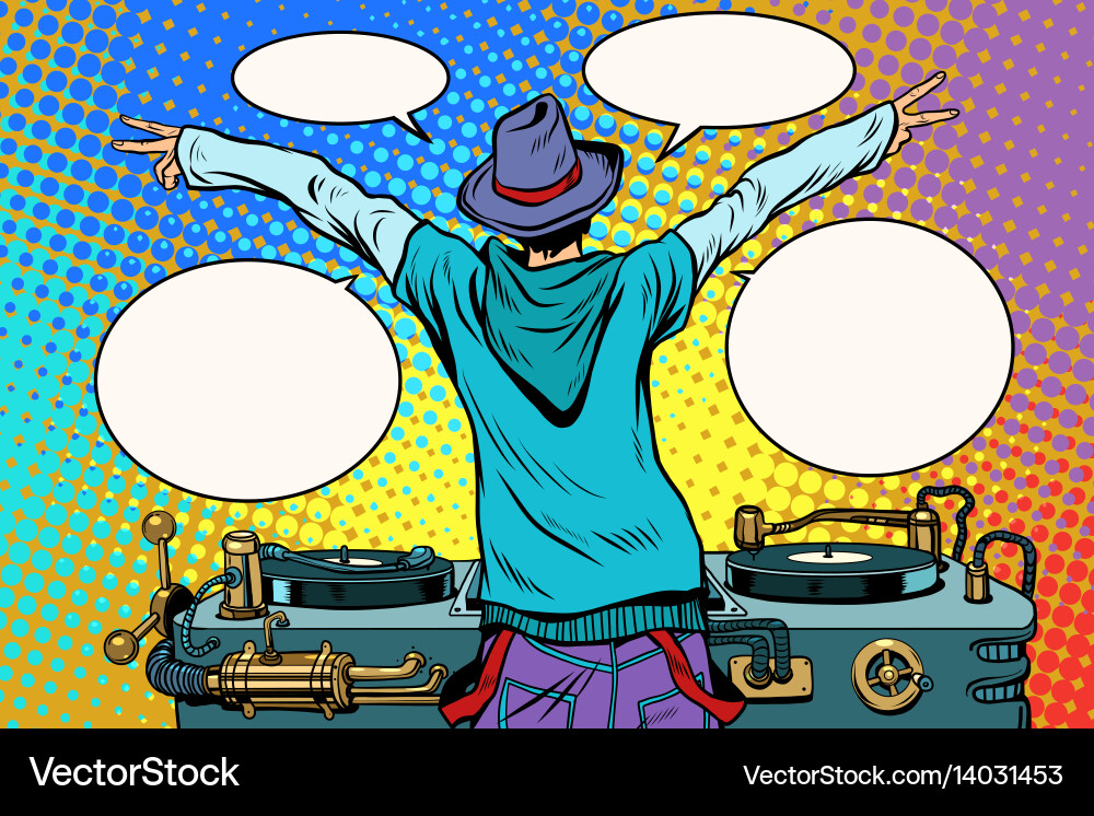 Dj party vinyl panel view from behind Royalty Free Vector