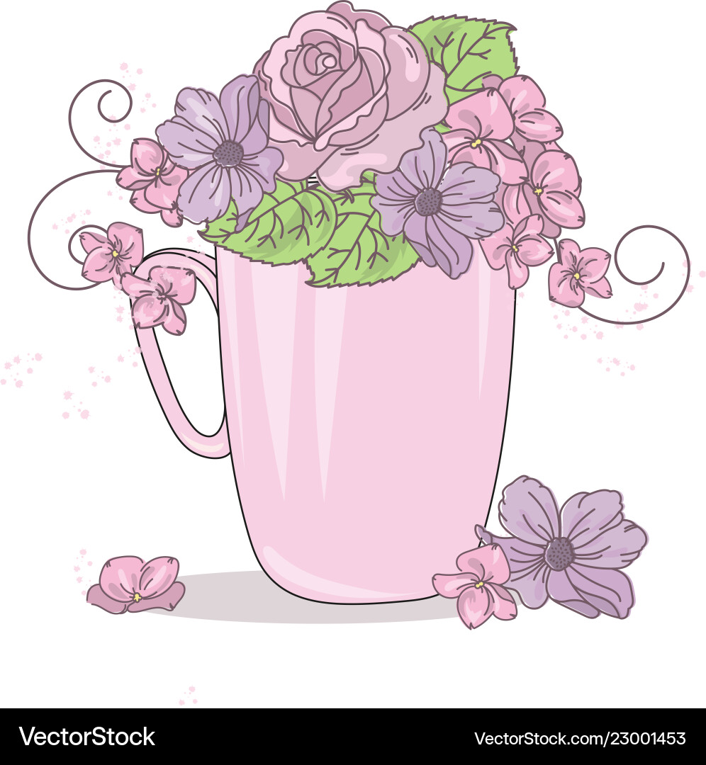 Flower tea wedding set Royalty Free Vector Image