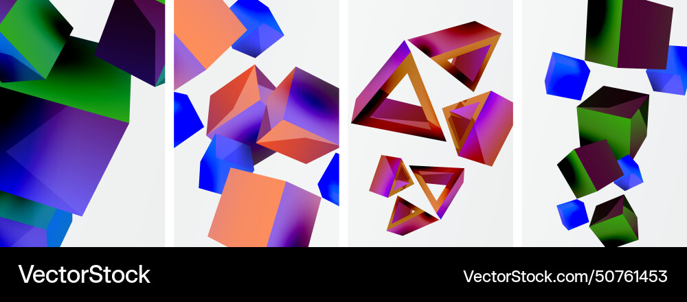 Flying 3d shapes cubes and other geometric Vector Image