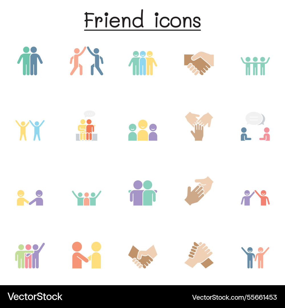 Friend icon set in flat color style Royalty Free Vector