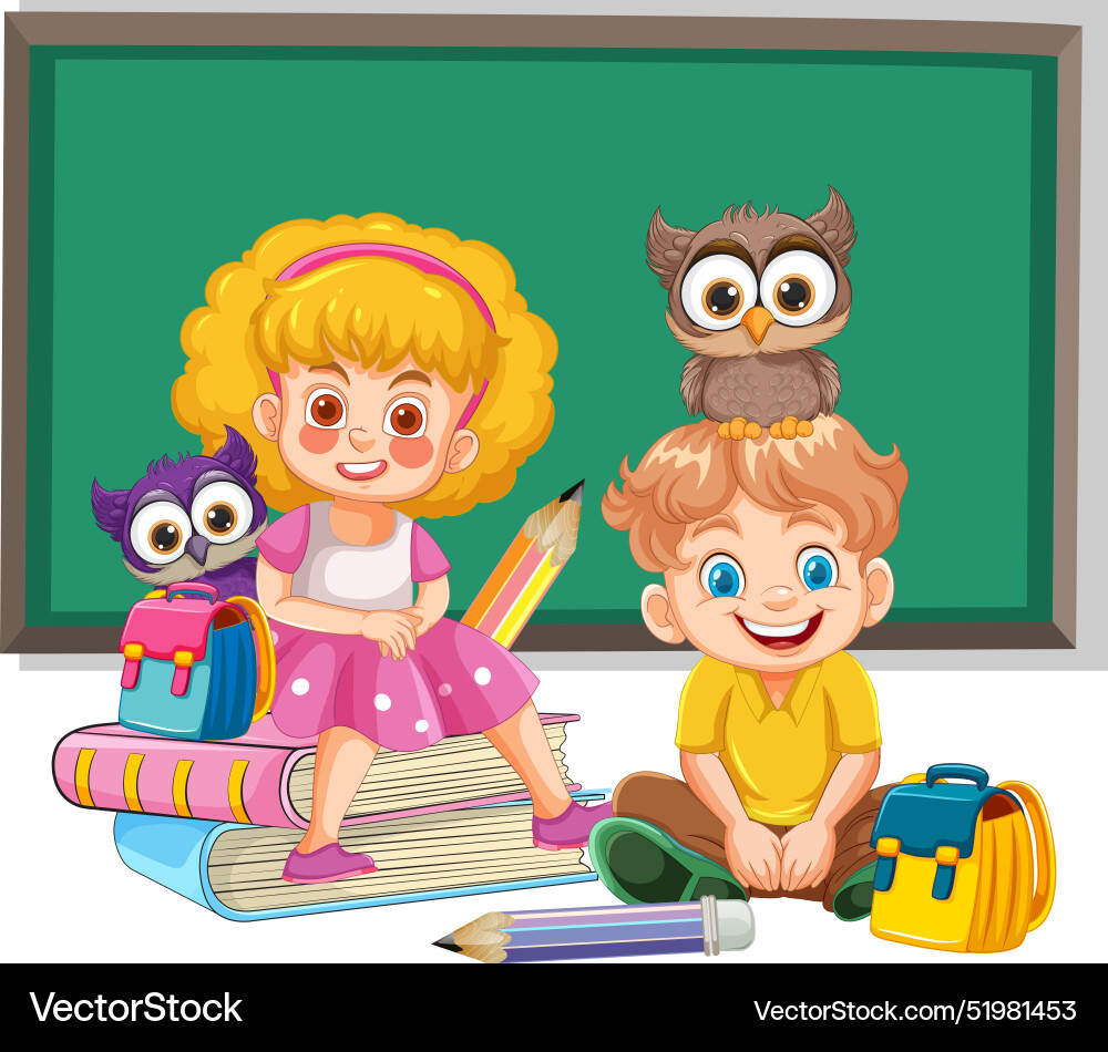 Kids with books and backpacks in classroom Vector Image