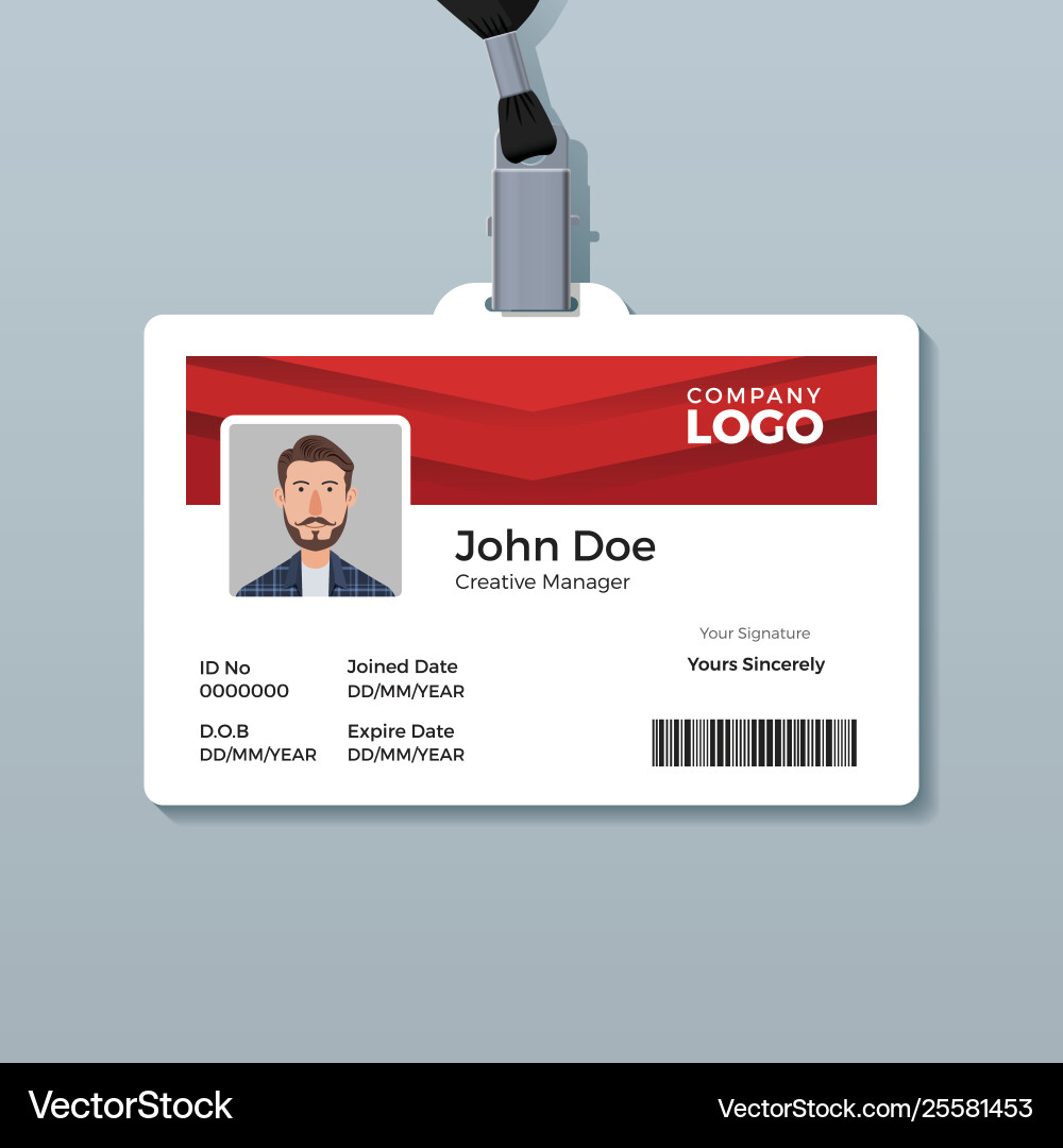 Red ID Card Template - Minimalist Royalty Free Vector Image