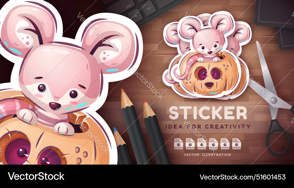 Sticker cartoon character adorable mouse pretty Vector Image