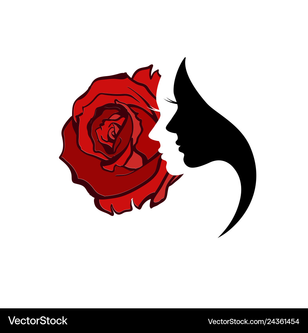 Beautiful female profile with a red rose Vector Image