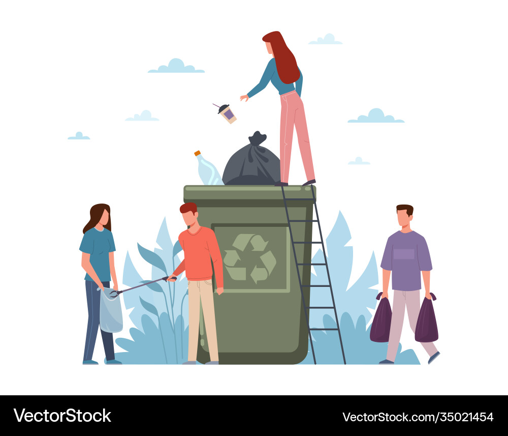 People sorting garbage tiny men and women Vector Image