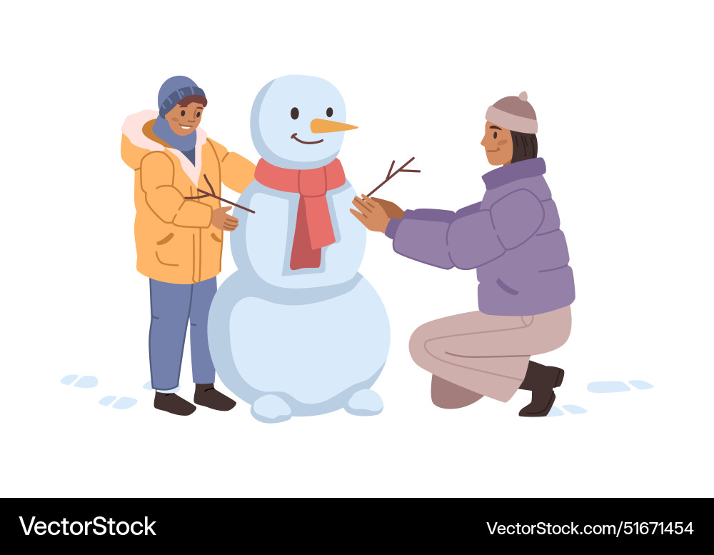 Snowman people winter fun activities outside Vector Image
