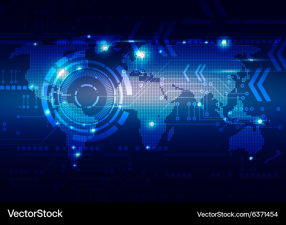 World map with technology dark blue background Vector Image