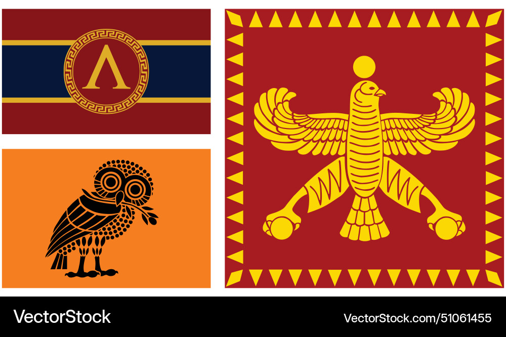 Athens and sparta flags vs persian empire flag Vector Image