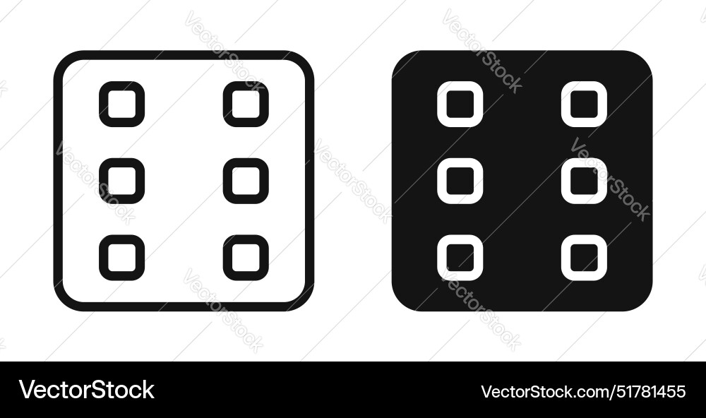 Dice six icon set game 6 side symbol Royalty Free Vector