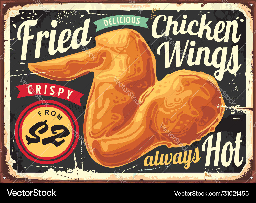 Fried chicken wings restaurant sign Royalty Free Vector