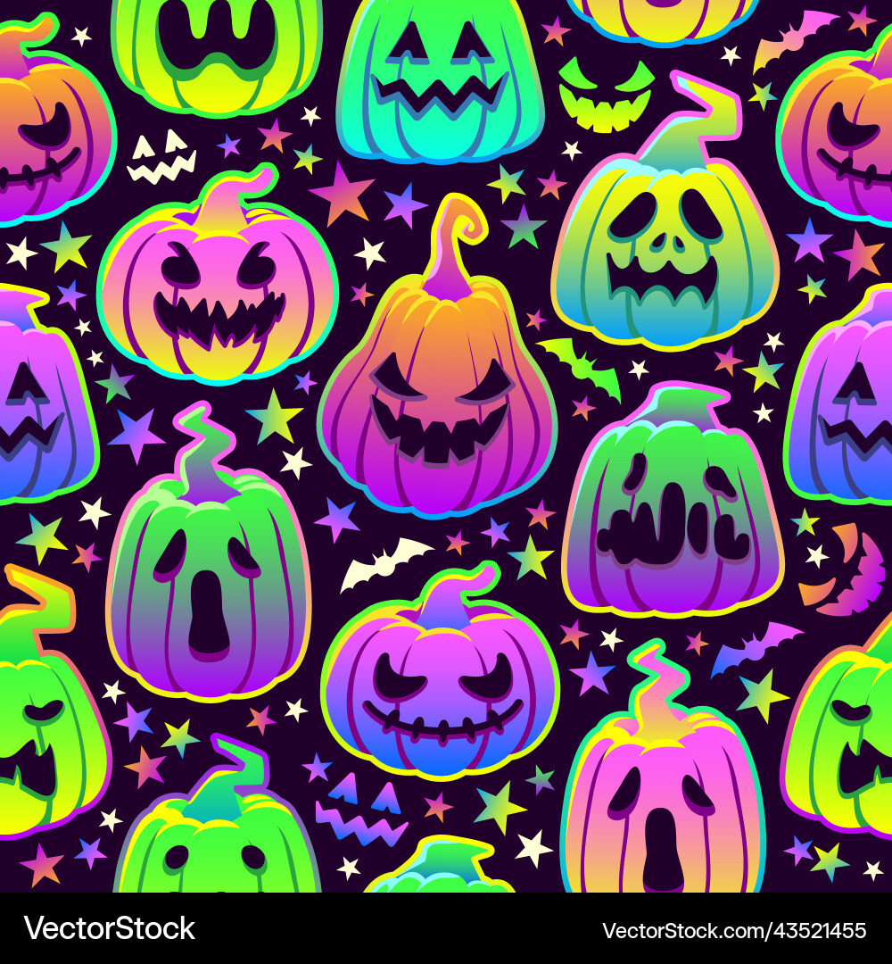 Neon Pumpkin Halloween Pattern Royalty Free Vector Image