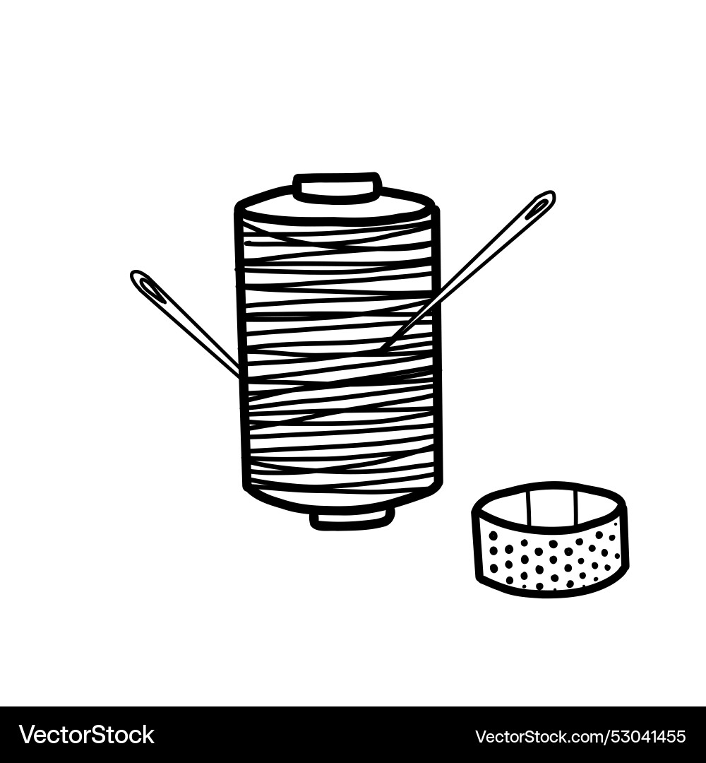 Spool of thread with needles stuck in and thimble Vector Image