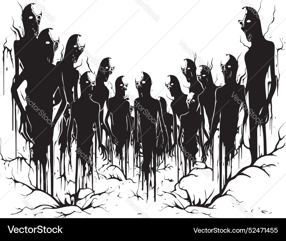 Zombie swarm zombies group emblem inky Royalty Free Vector