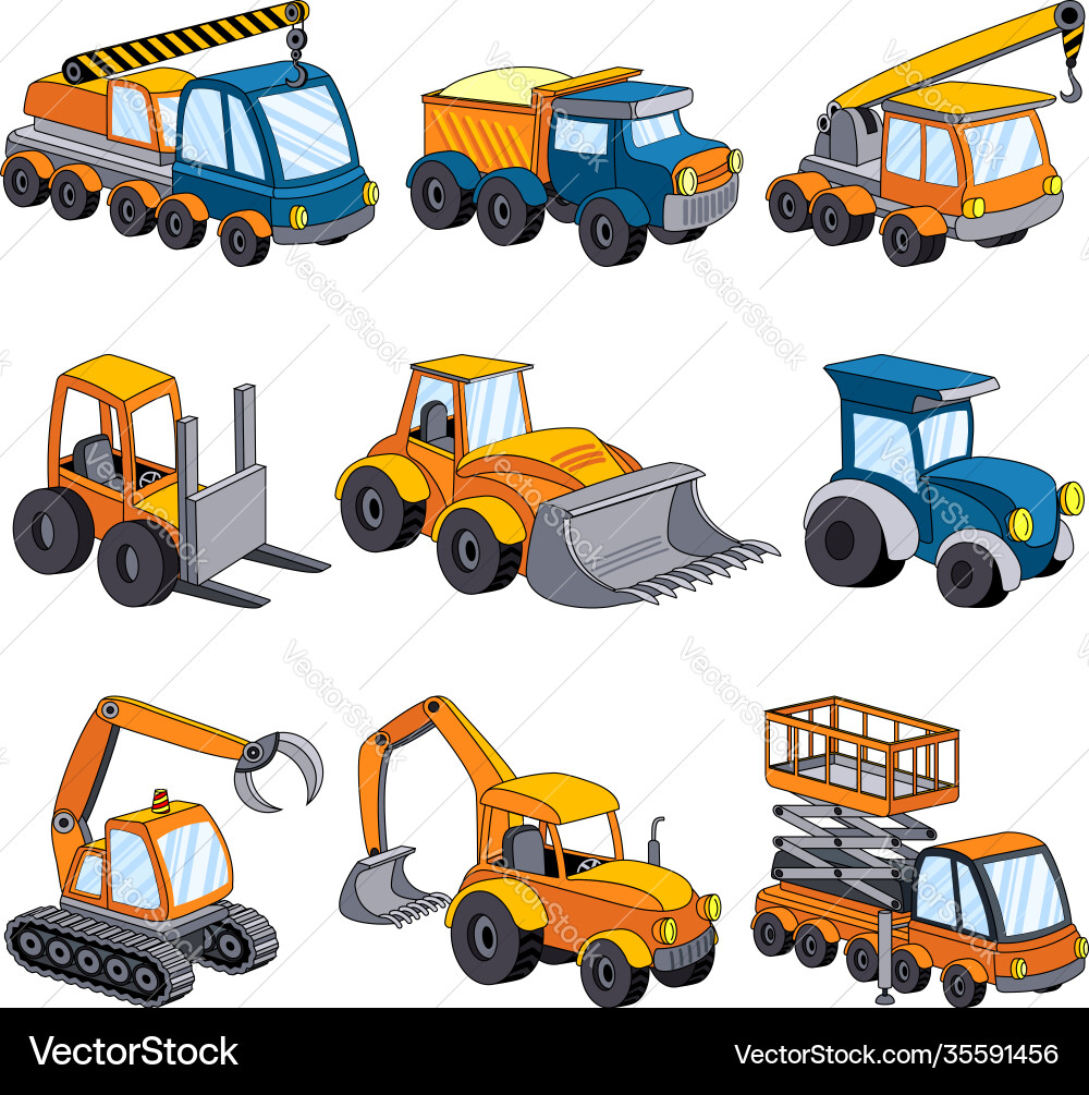 Lifting machine icons set cartoon style Royalty Free Vector