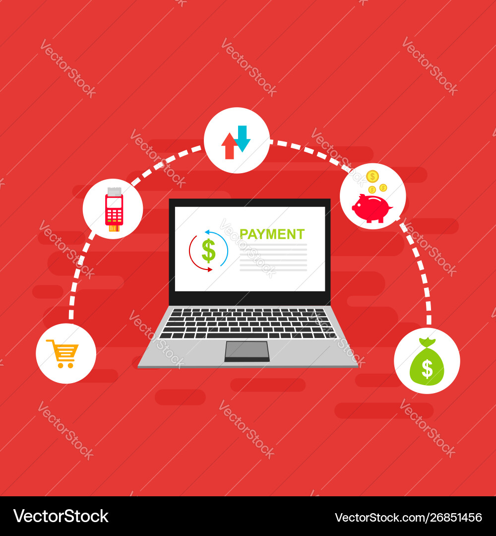 Online payment on computer flat cartoon big pay Vector Image