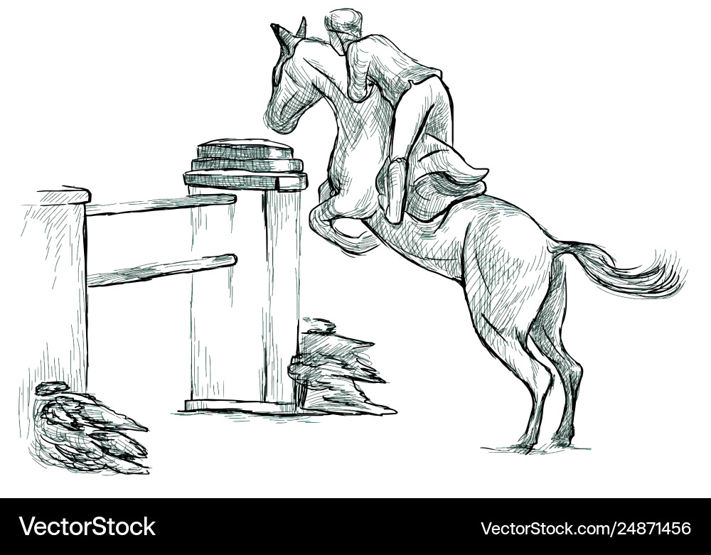 Show jumping hand drawn line art technique Vector Image