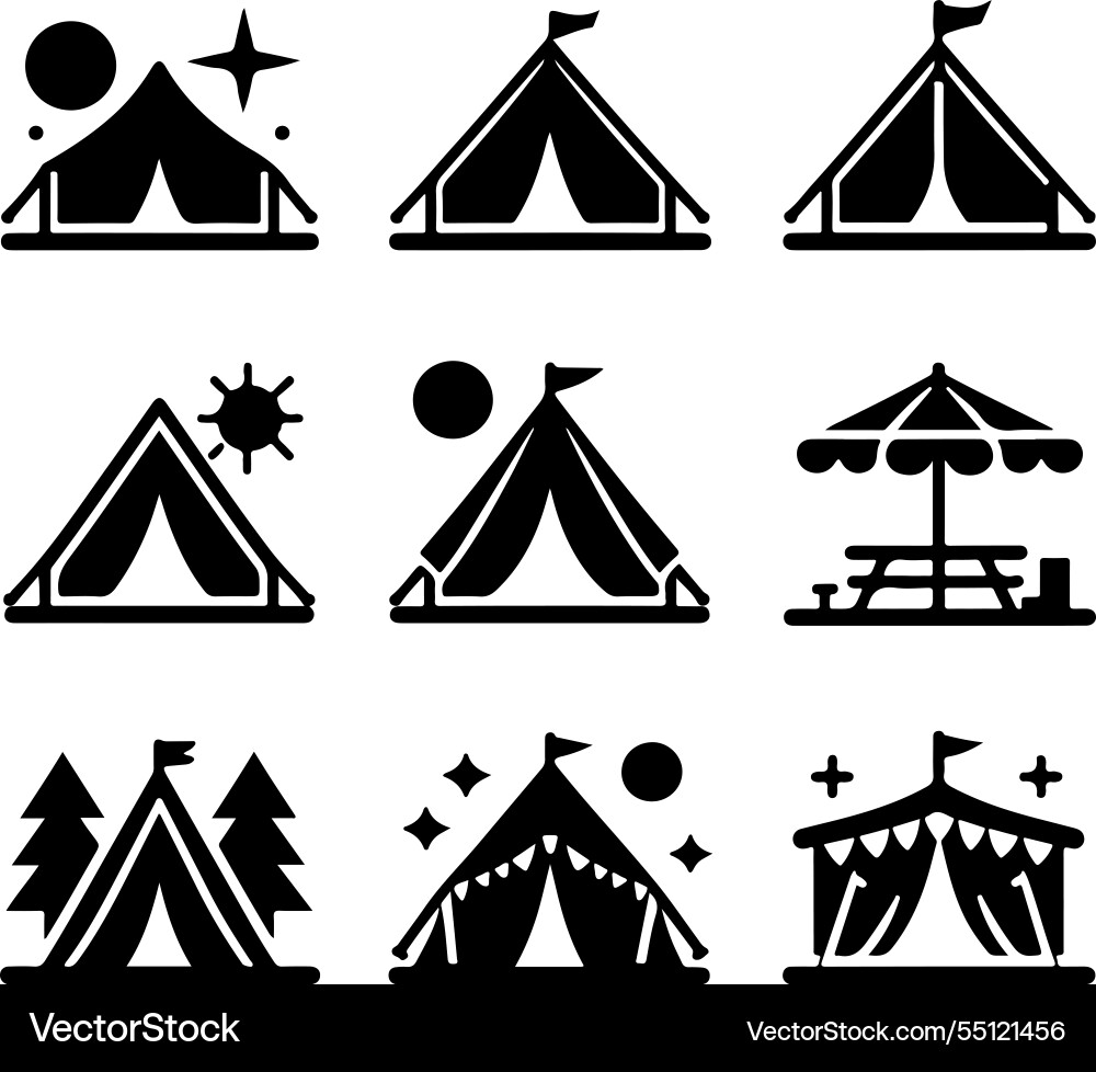 Tent icon set silhouette Royalty Free Vector Image
