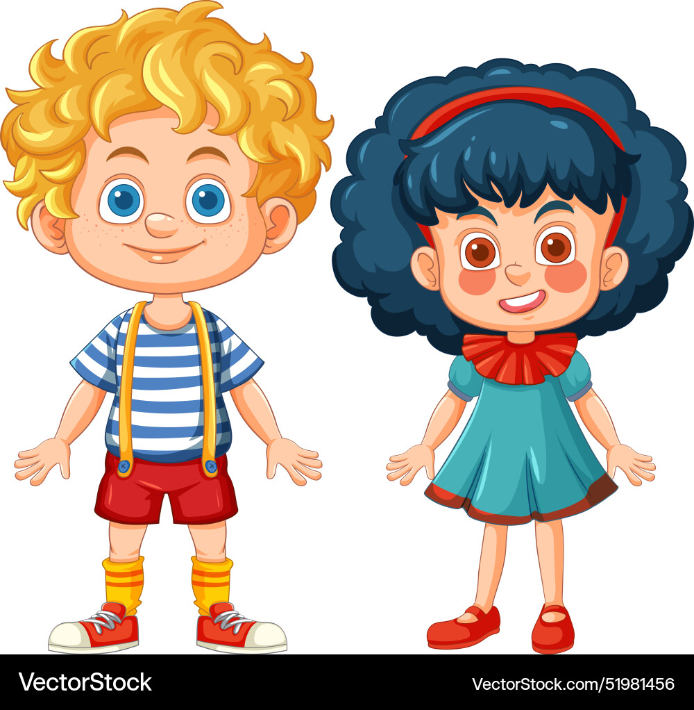 Two kids smiling and standing side by side Vector Image