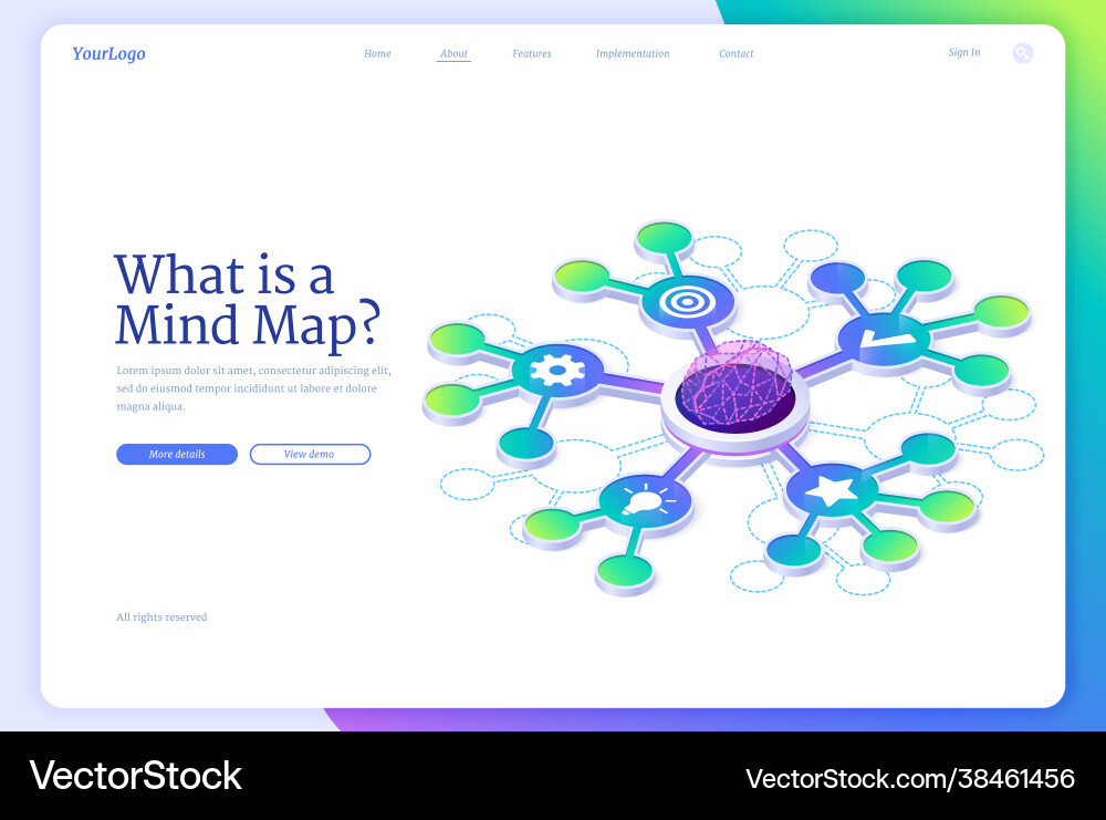 What is mind map isometric landing page banner Vector Image