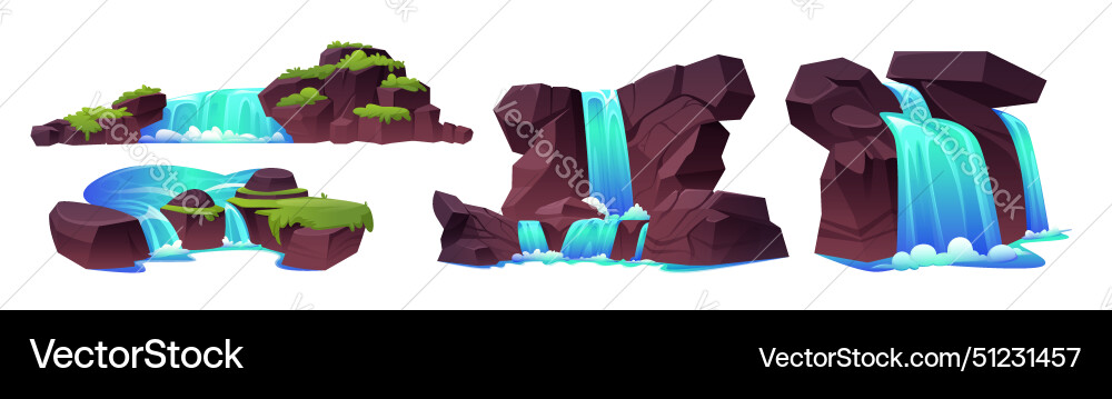 Cascade waterfall on rocky mountain Royalty Free Vector