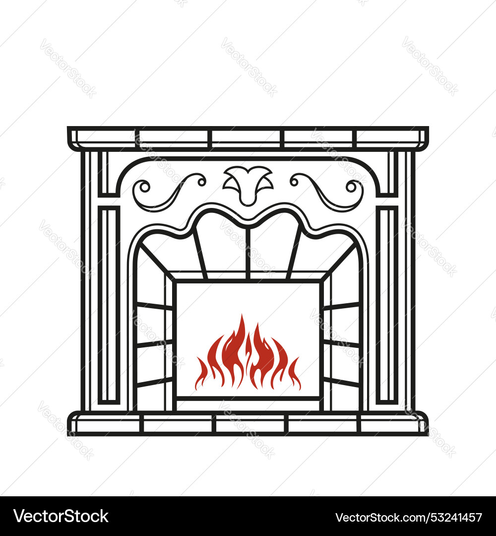 Furnace outline editable stroke icon fireplace Vector Image