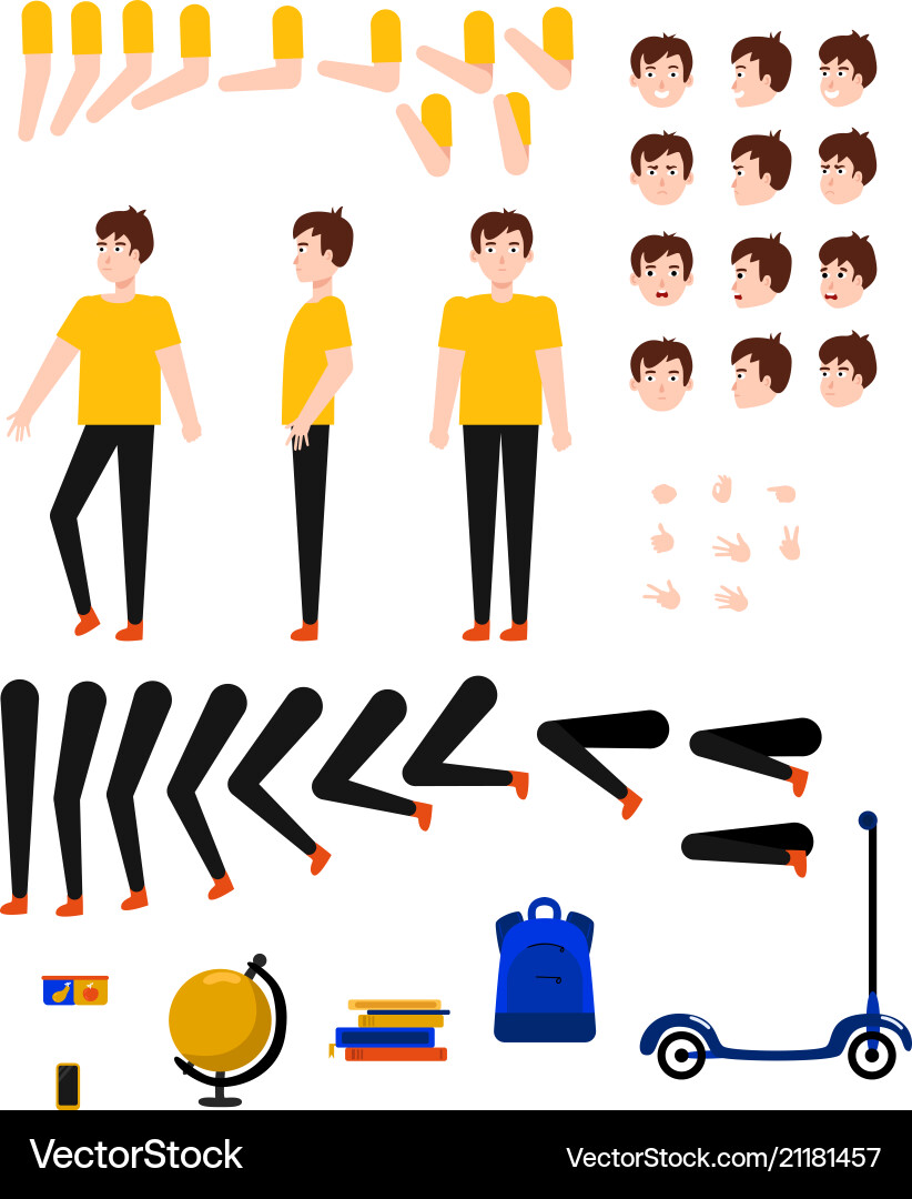 Student boy creation kit with school supplies Vector Image