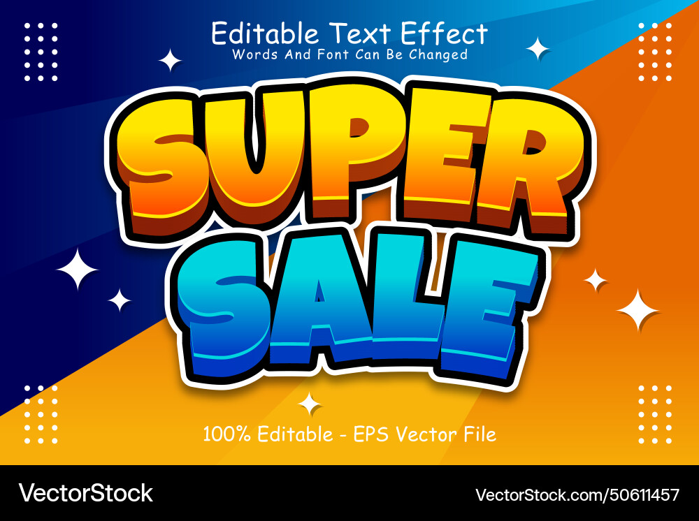 Super sale editable text effect 3 dimension Vector Image