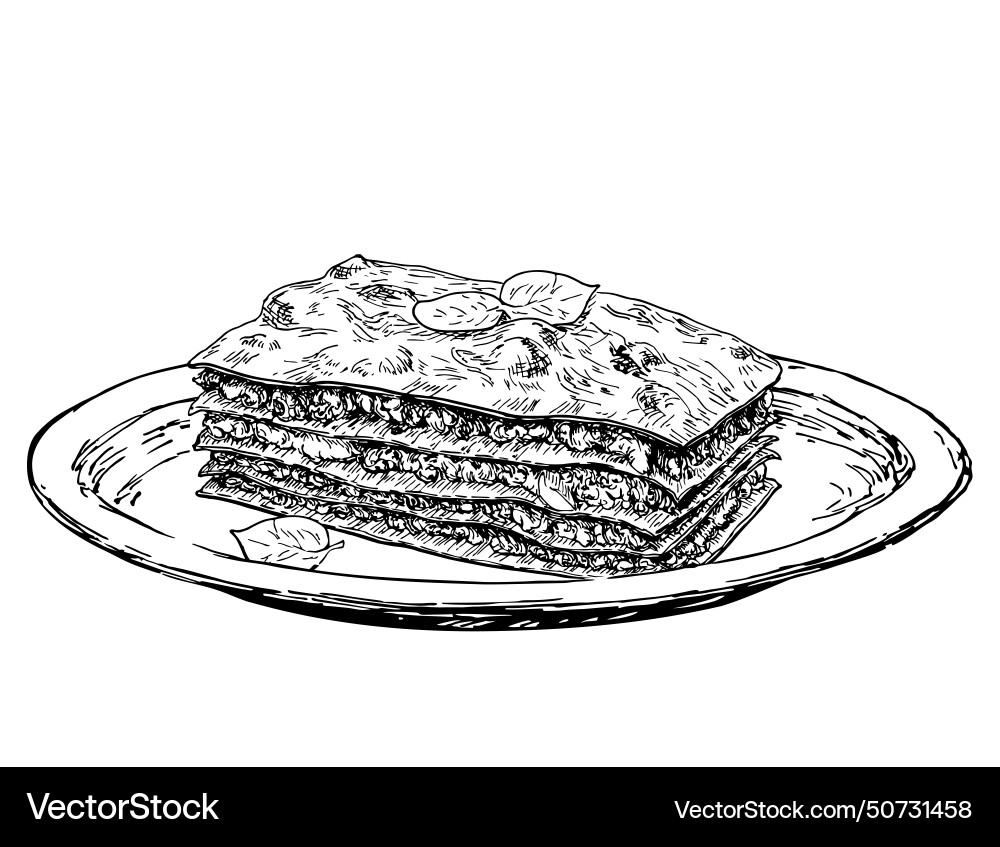 Appetizing piece of lasagna sketch Royalty Free Vector Image